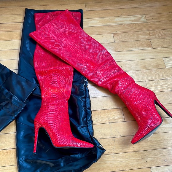 Shane Justin | Shoes | Python Red Vixen Thigh High Boots New This Is A ...